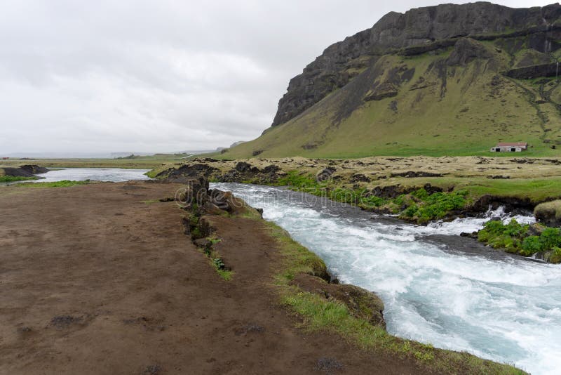 Mountain Stream Water Running Over Rocks and Stones. Iceland Stock ...