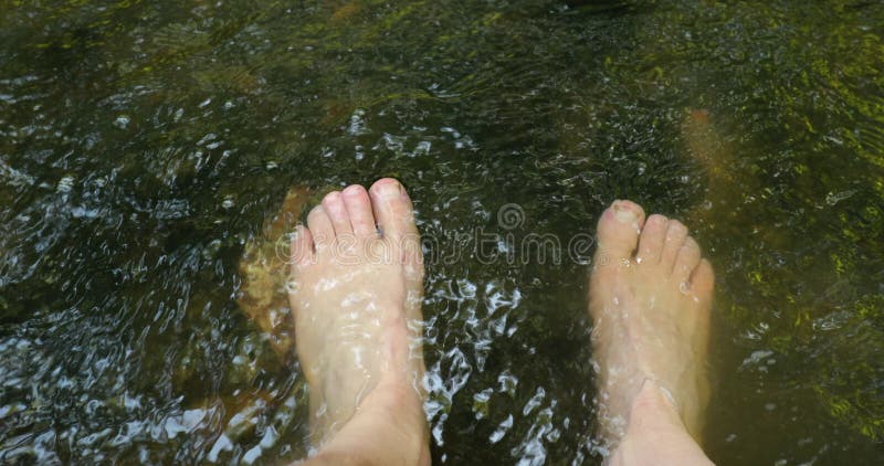 Mountain Stream with Feet in is Stock Footage - Video of hiking ...