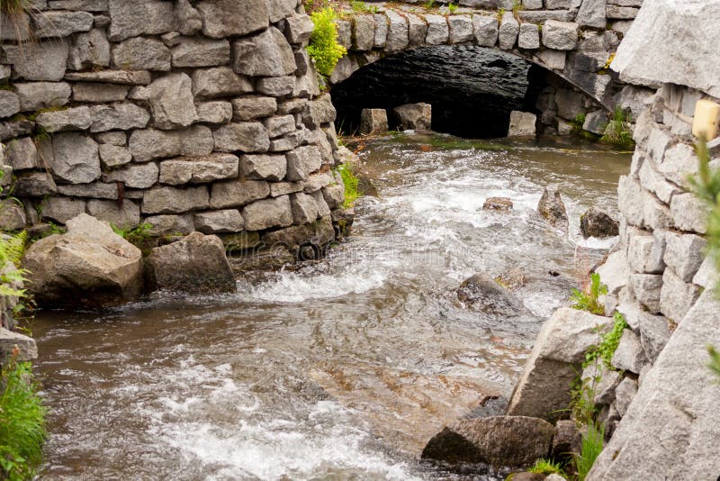 Mountain Stream Flowing between a Stone Wall Stock Image - Image of ...
