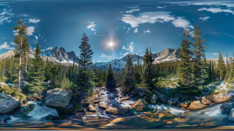 Mountain Stream Panorama a Panoramic View of a Mountain Stream Flowing through a Lush Forest ...