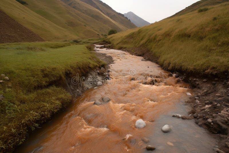 A Mountain Stream, Polluted by Runoff from Farms in the Valley Below ...