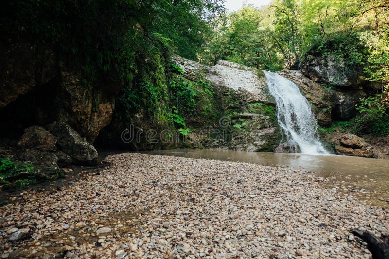 Mountain Stream among the Rocks in the Forest in Nature Journey Hiking ...
