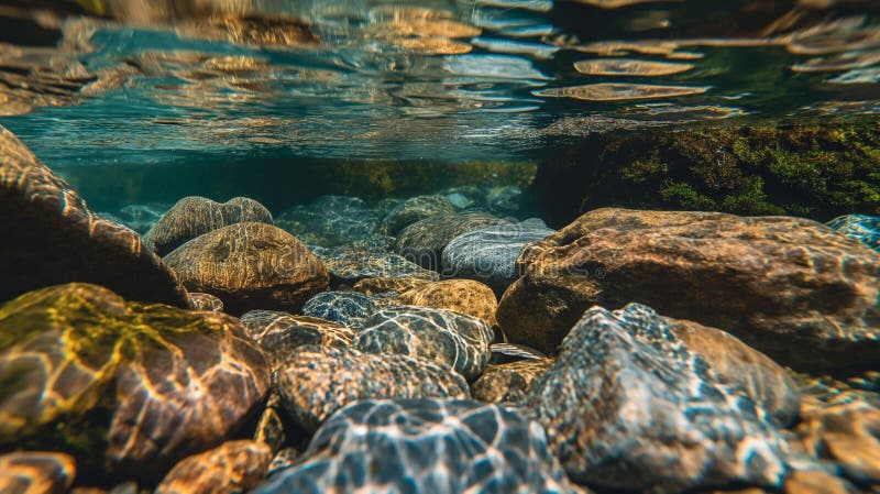 Mountain Stream with Rocks and Moss Visible Beneath the Water S Surface ...