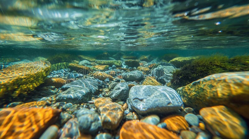 Mountain Stream with Rocks and Moss Visible Beneath the Water S Surface ...