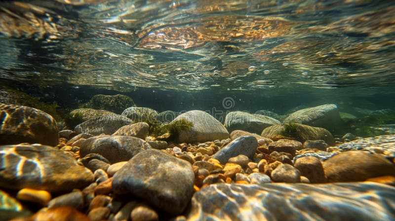 Mountain Stream with Rocks and Moss Visible Beneath the Water S Surface ...