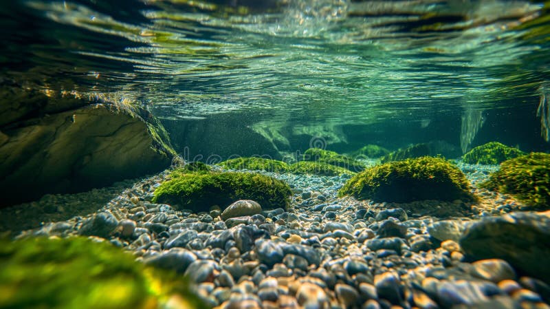 Mountain Stream with Rocks and Moss Visible Beneath the Water S Surface ...