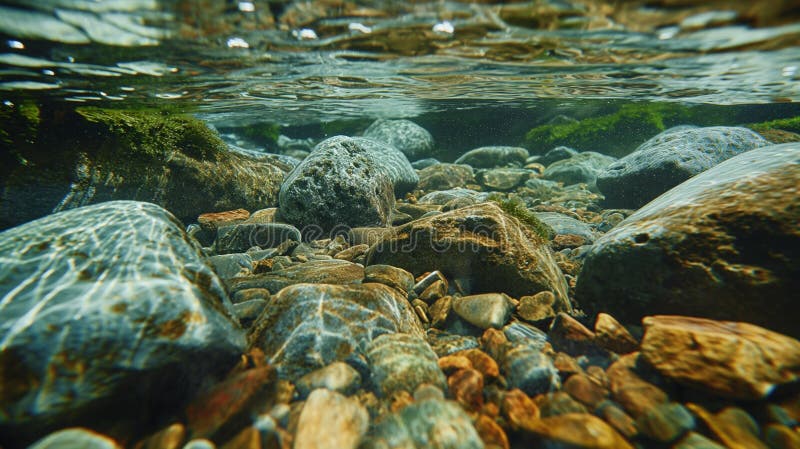 Mountain Stream with Rocks and Moss Visible Beneath the Water S Surface ...