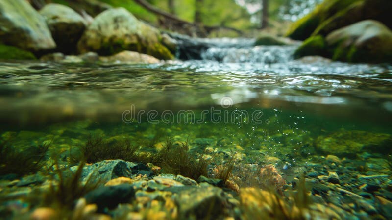 Mountain Stream with Rocks and Moss Visible Beneath the Water S Surface ...
