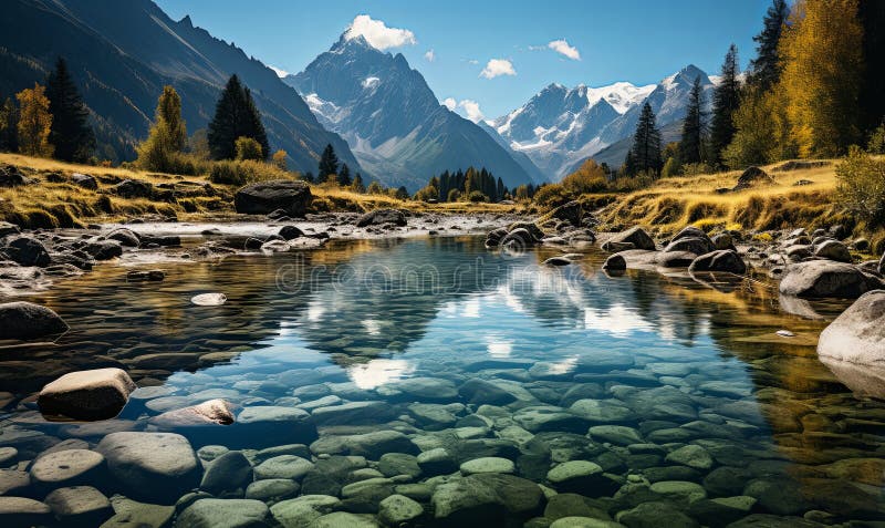 Mountain Stream with Rocks and Mountain Range in Background Stock Photo ...