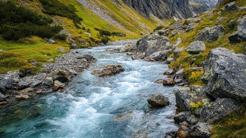 Mountain Stream stock illustration. Illustration of towering - 381704202