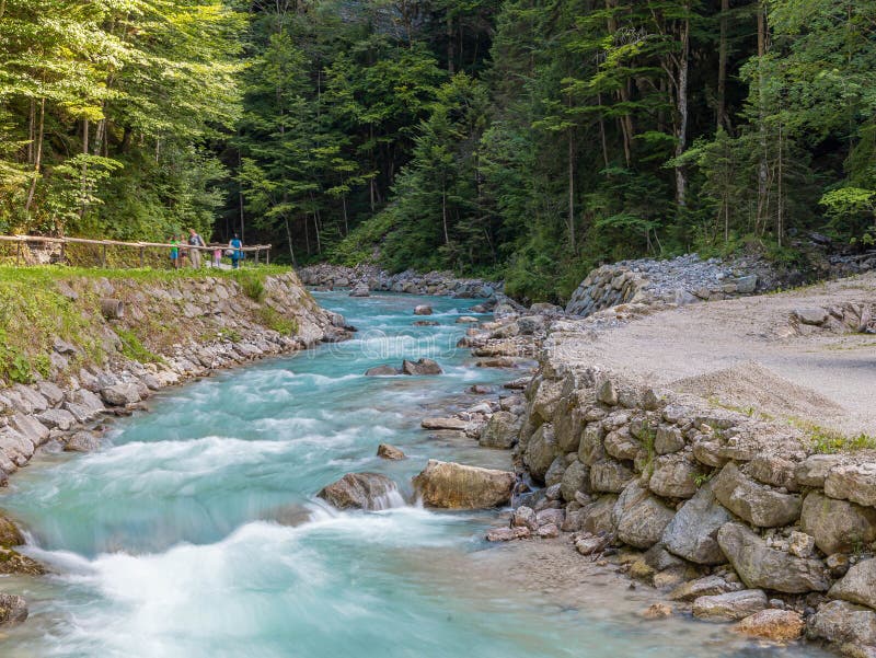 The Mountain Stream Smoothly Flows Down the Stone Cascade, Which ...