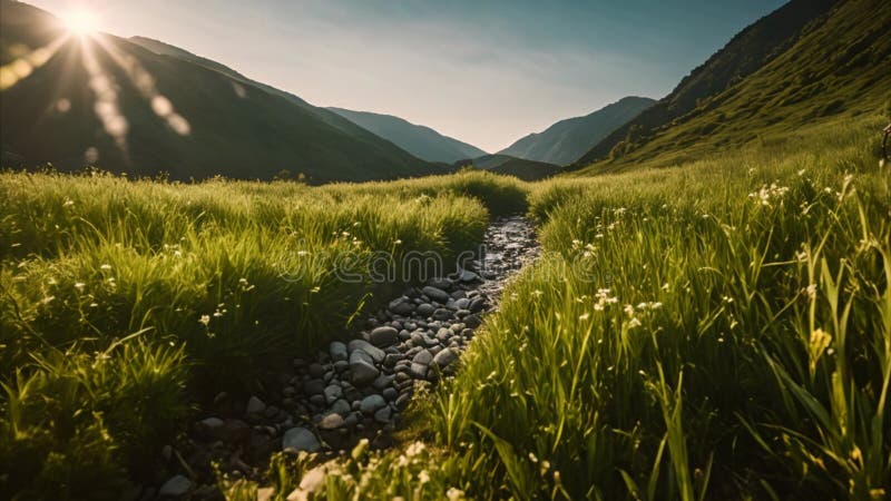 Mountain Stream at Sunset stock video. Video of field - 347146545
