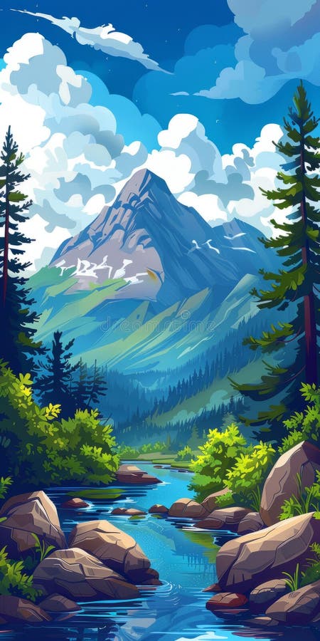 The Mountain Stream in the Valley Generated Using AI. Stock ...