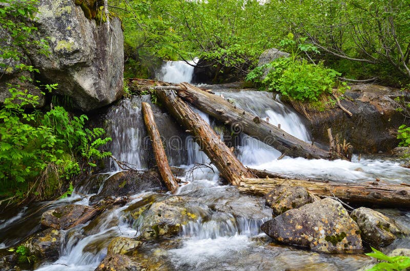 Mountain Stream with Waterfall Stock Photo - Image of blur, hike: 32792894