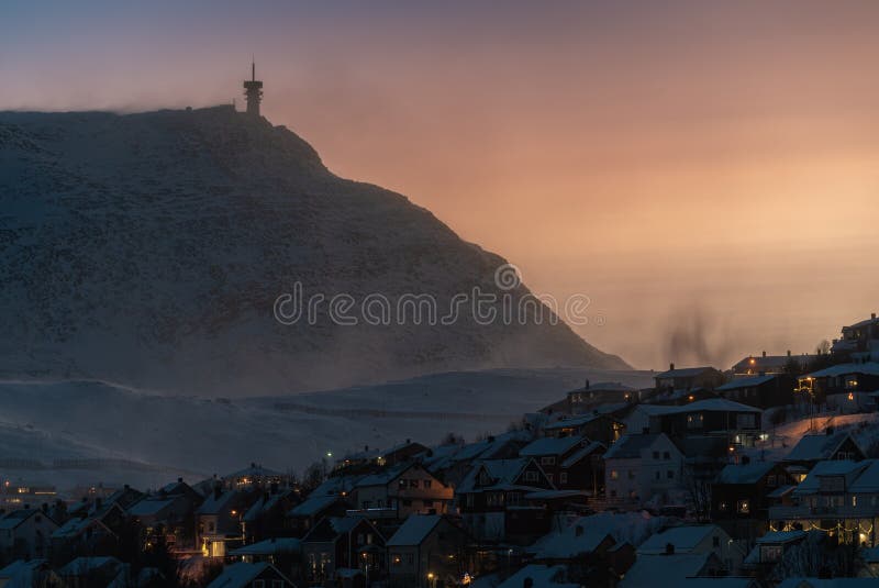 Mountain in a Strong Wind and Sunset Sky Stock Image - Image of area ...
