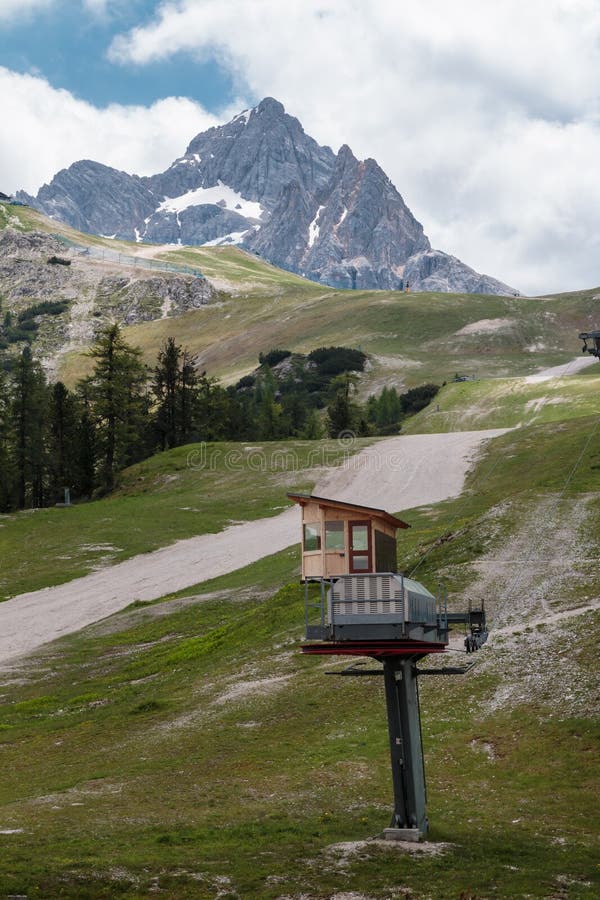 Mountain in Summer Time: Ski Lift, Green Meadow and Ski Slope Stock ...