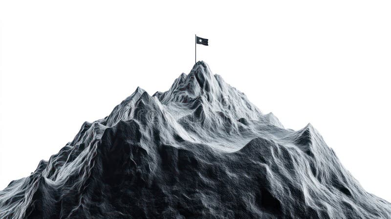 Mountain Summit with a Flag on Top Isolated on White Created with ...