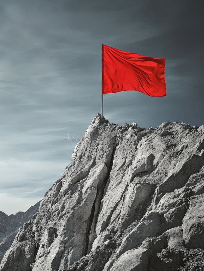 Mountain Summit Red Flag stock photo. Image of nature - 375380210