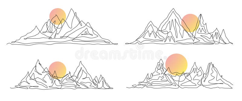 Mountain with Sun Landscape Continuous One Line Style Stock Vector ...