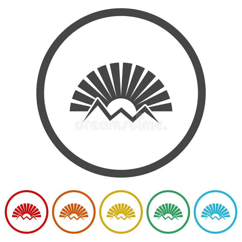 Mountain Sun Logo. Set Icons in Color Circle Buttons Stock Vector ...