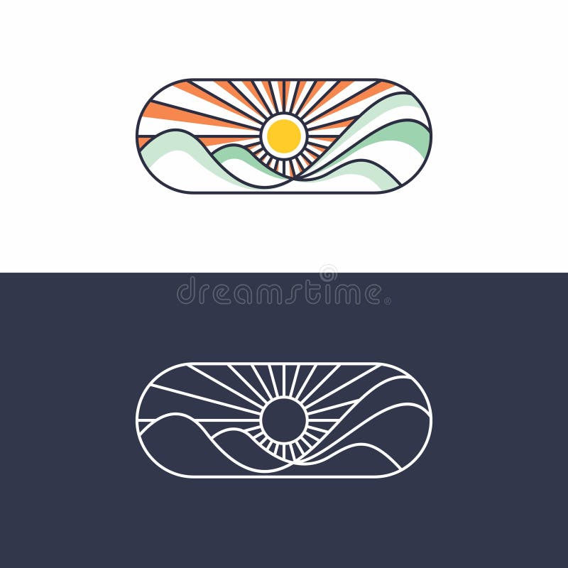 Mountain Sun Shine Minimalist Vector Logo Design. Sun Mountain Abstract ...