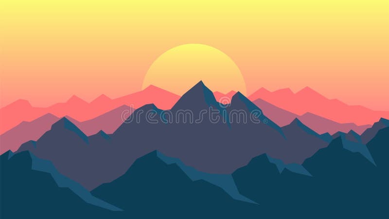 Mountain Sunrise Illustration. Vector Background in Flat Style Stock ...