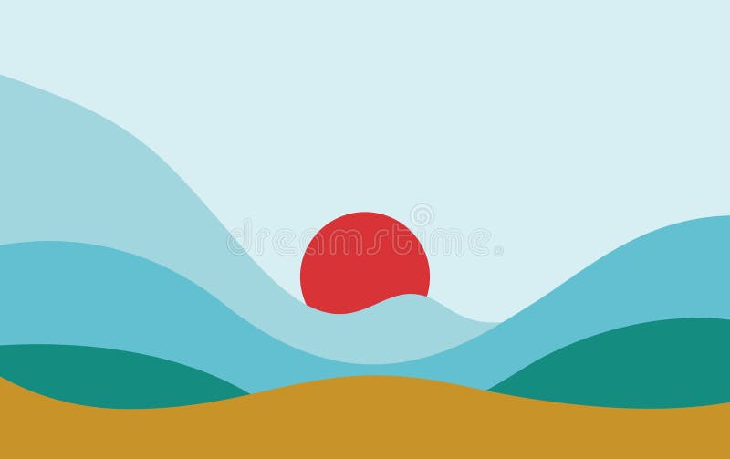 Mountain and Sunrise with Wave Vector Illustration Stock Vector ...