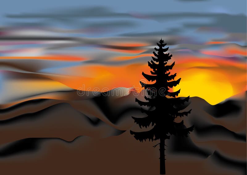 Sunrise or Sunset Over a Mountain Range Stock Vector - Illustration of ...