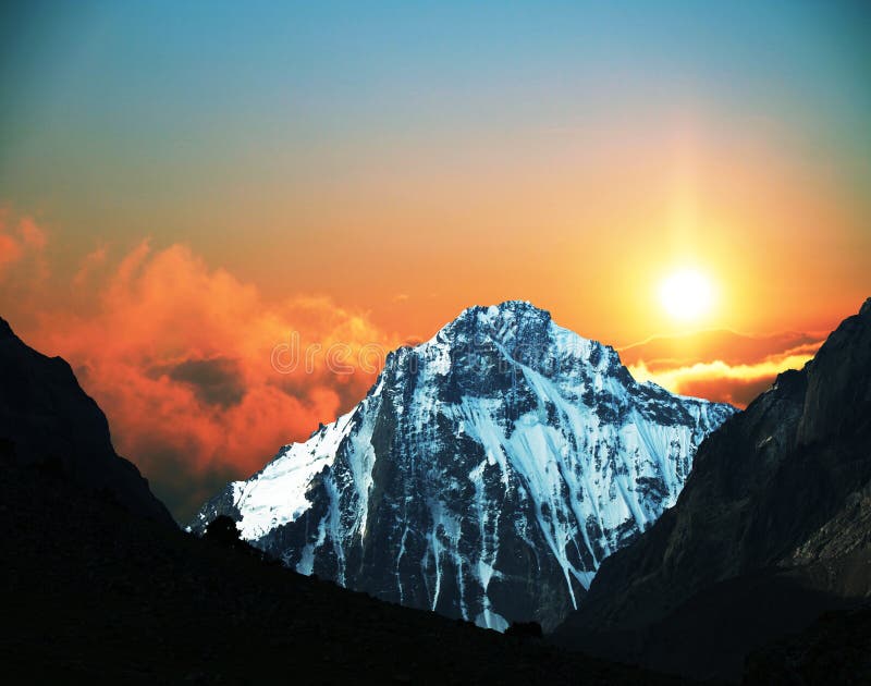 Mountain on sunset stock image. Image of summit, climbing - 6594445