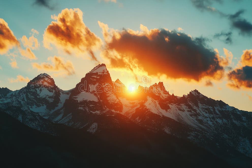 Mountain Sunset stock image. Image of range, evening - 376259853