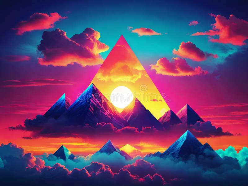 Mountain with Sunset and Clouds with Triangle Shape Stock Illustration ...