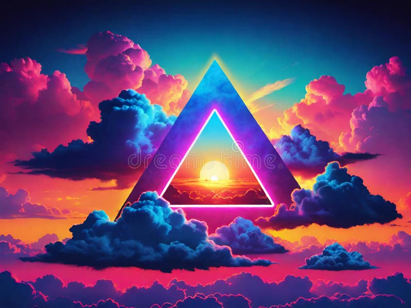 Mountain with Sunset and Clouds with Triangle Shape Stock Illustration ...
