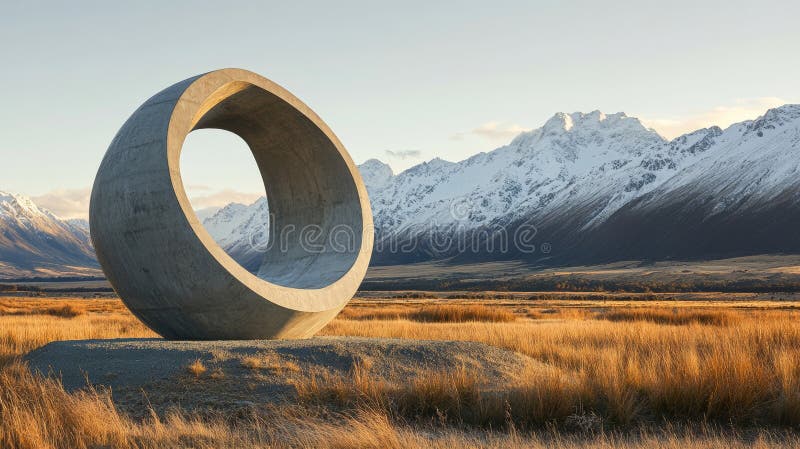 The Mountain Sunset is Encircled by a Circular Stone Border Stock Image ...