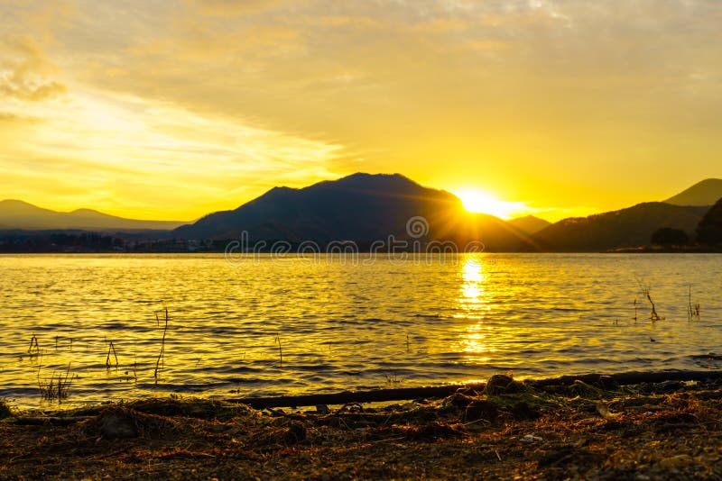 Mountain sunset, Japan. stock photo. Image of forest - 70863482