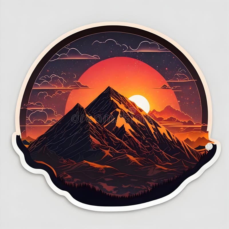 Mountain Sunset Sticker on White Background Stock Illustration ...