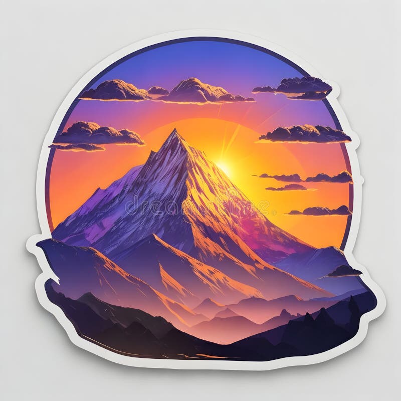 Mountain Sunset Sticker on White Background Stock Illustration ...