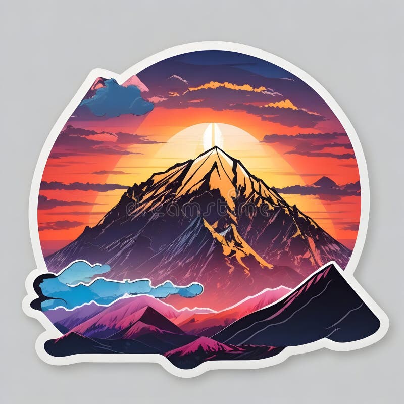 Mountain Sunset Sticker on White Background Stock Illustration ...