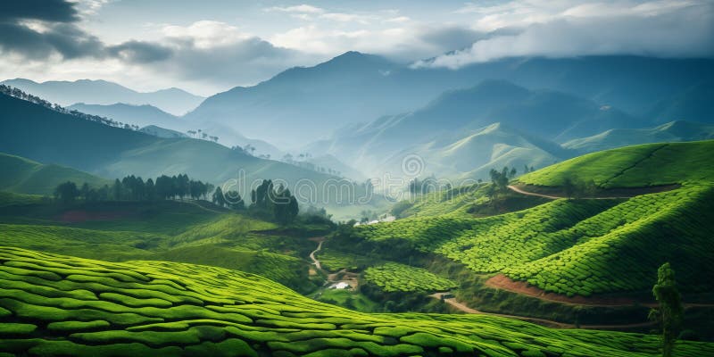 Mountain tea plantation stock photo. Image of valley - 309696344