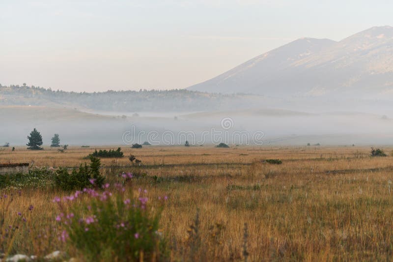 Mountain Top with Fog Lingering Stock Image - Image of mountain ...