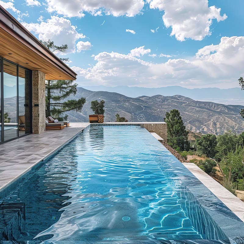 Mountain Top Pool with Breathtaking Valley Views Stock Illustration ...