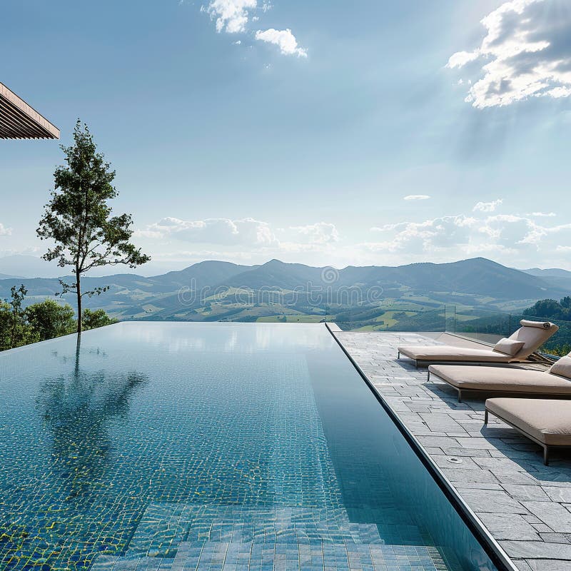 Mountain Top Pool with Breathtaking Valley Views Stock Illustration ...