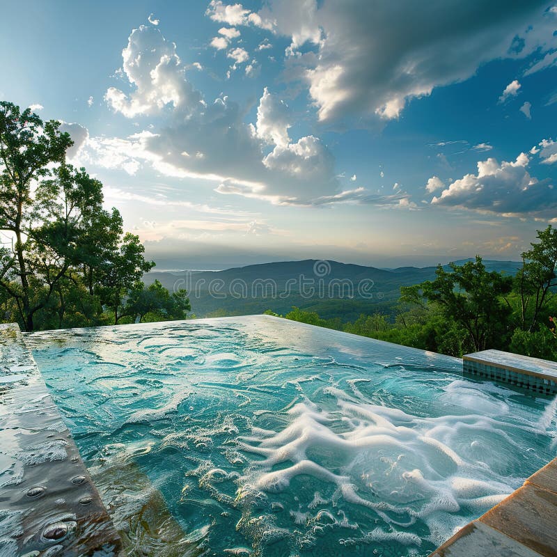 Mountain Top Pool with Breathtaking Valley Views Stock Illustration ...