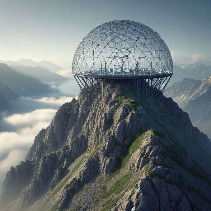 A Mountain Top Structure with a Mesh Dome that Captures Moistur Stock ...