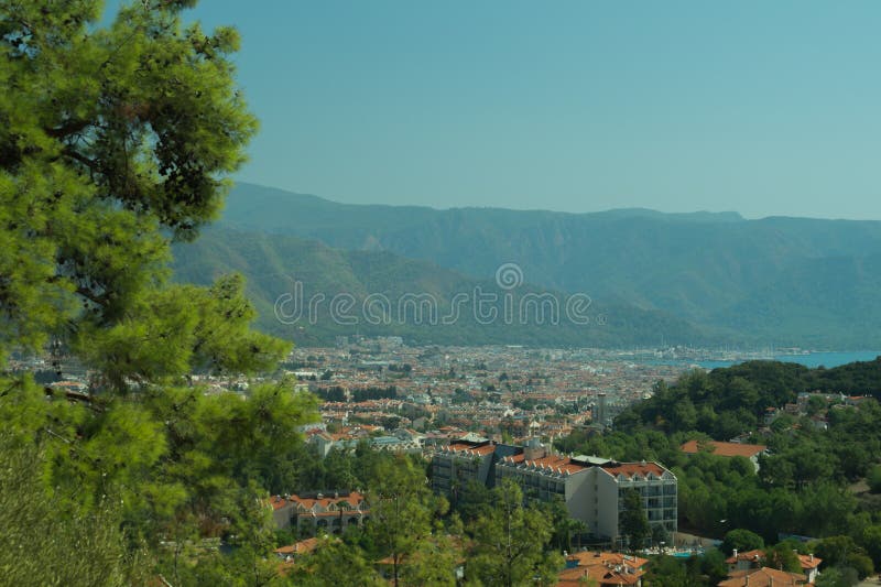 Mountain Town Panoramic View. Landscape with a City between the Hills ...