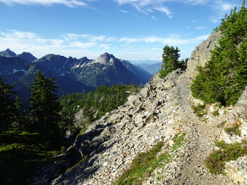 Mountain Trail Going Up into the Blue Sky Stock Photo - Image of valley ...