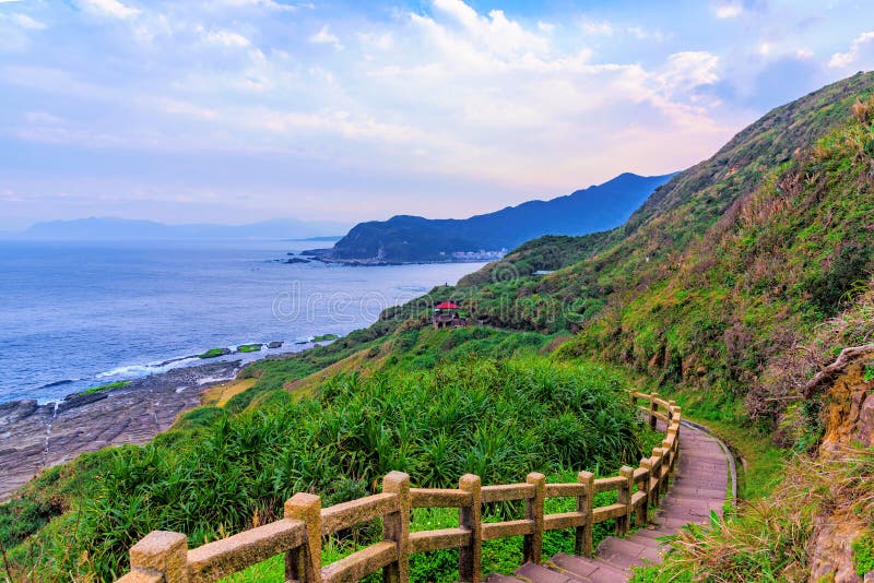 Mountain Trail with Ocean in the Distance Stock Photo - Image of ...