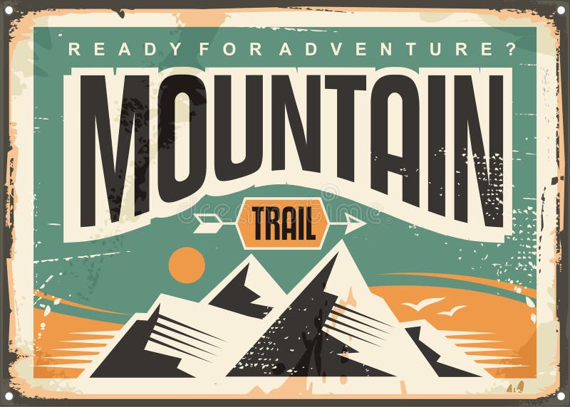 Mountain Trail Retro Sign Board Stock Vector - Illustration of activity ...