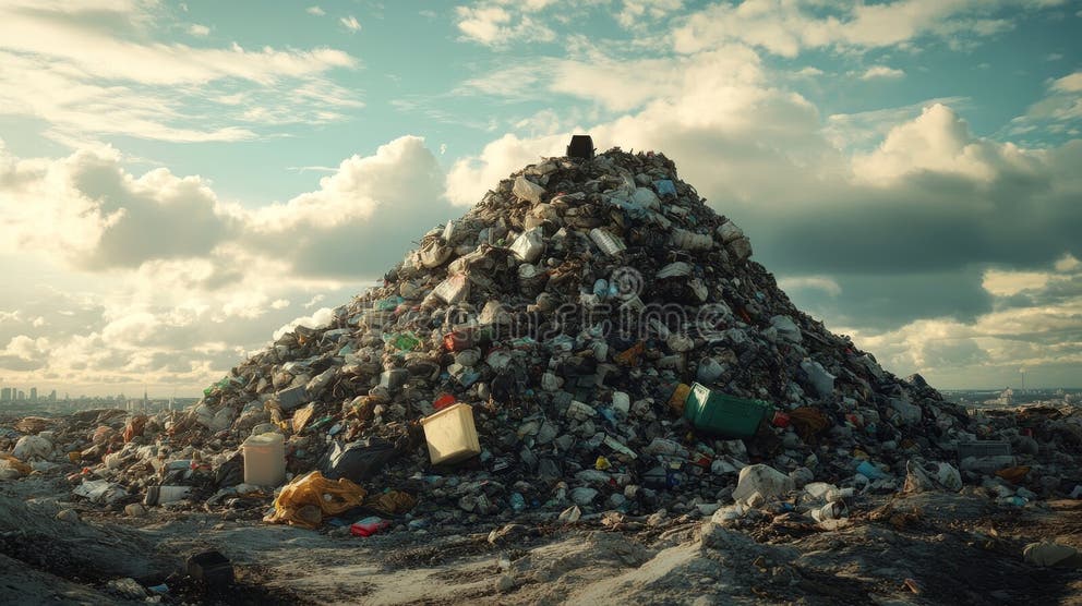 Mountain of Trash Against a Dramatic Sky at Waste Disposal Site Stock ...