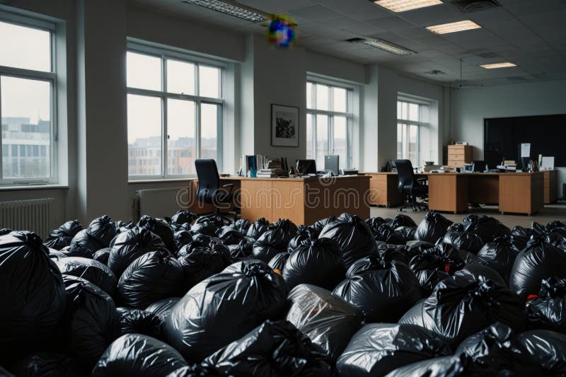 A Mountain of Trash, Garbage Bags in the Middle of a Modern Bright ...