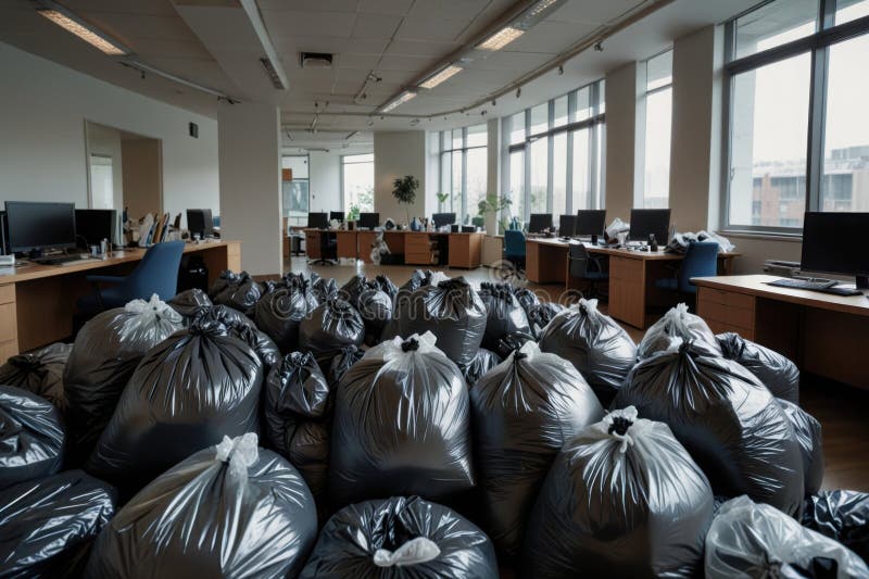 A Mountain of Trash, Garbage Bags in the Middle of a Modern Bright ...